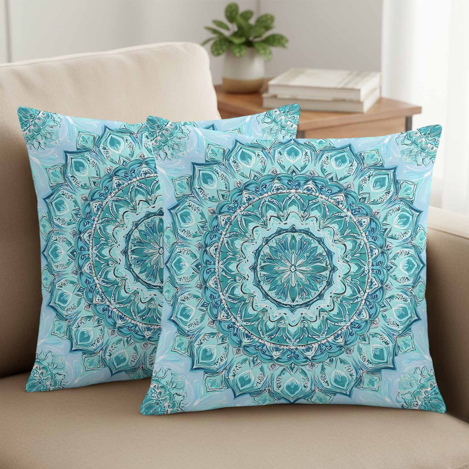 Bohemian Blooming Flower Pillow Covers Set of 2, Teal Green Floral ...