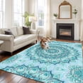 Bohemian Blooming Flower Washable Area Rug 5x7 Teal Green Floral ...
