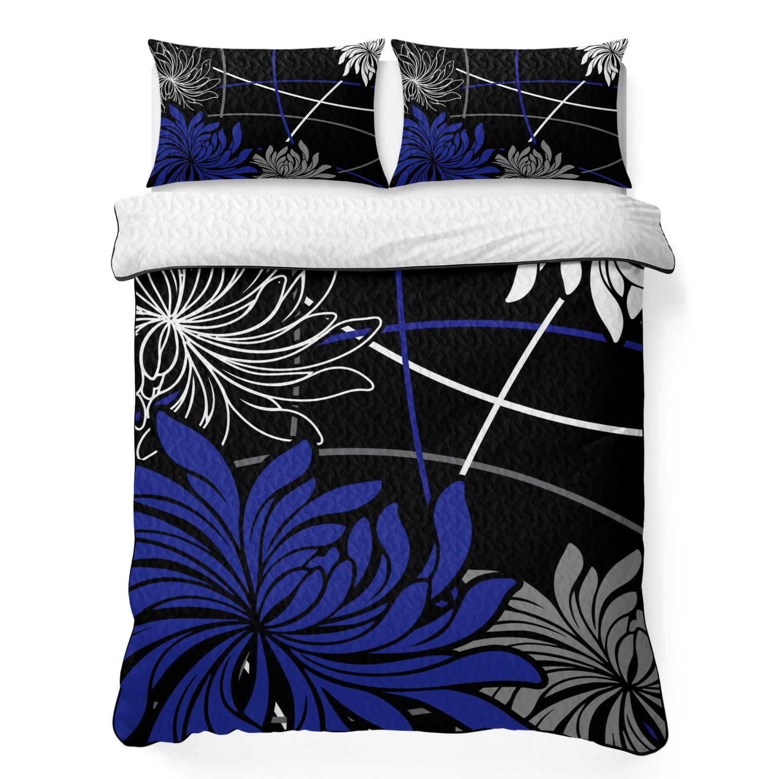 Bohemian Blue Floral 3 Piece Quilt Bedding Set with 2 Pillow Shams ...