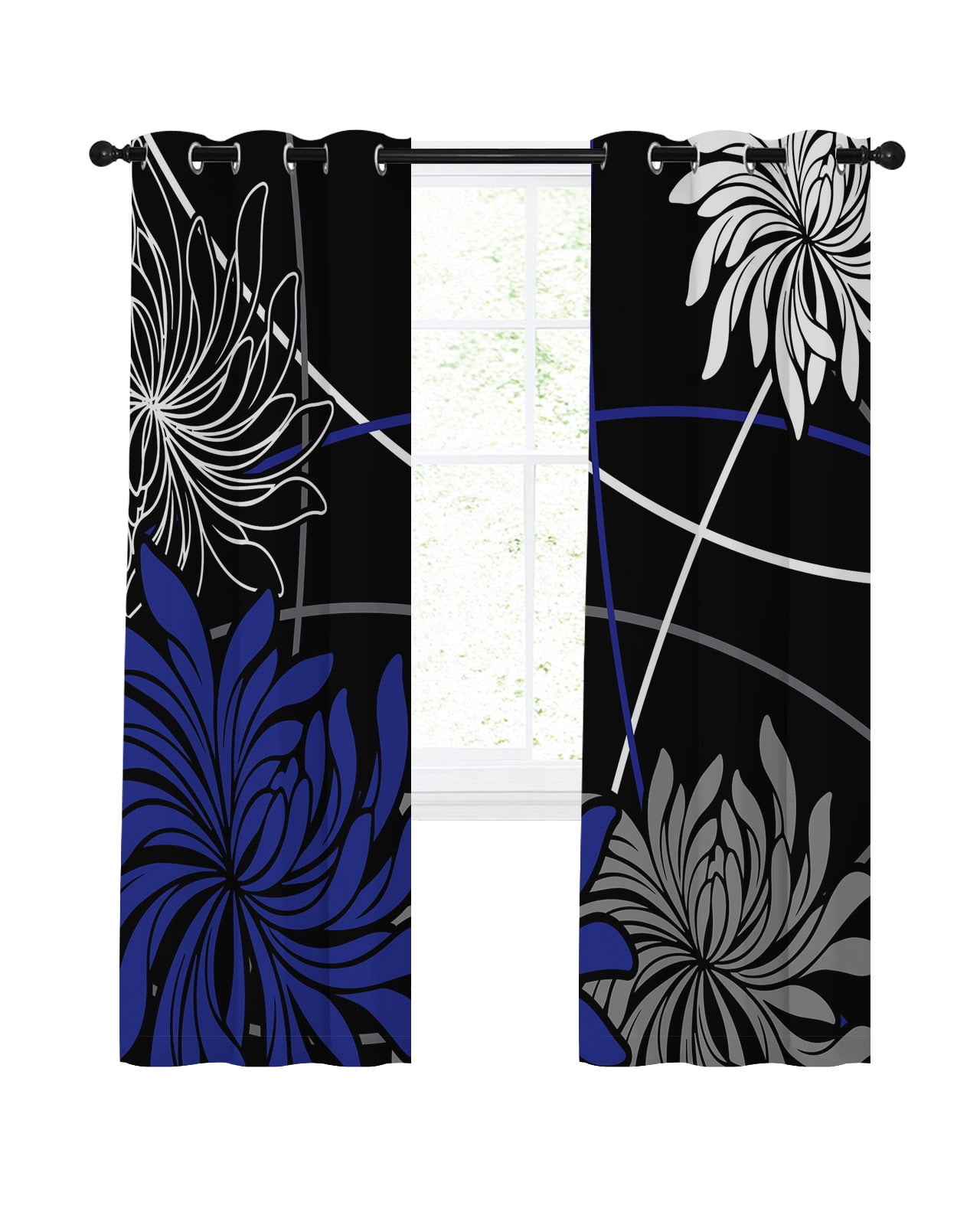 Bohemian Blue Floral Blackout Curtains for Bedroom Living Room, Modern ...