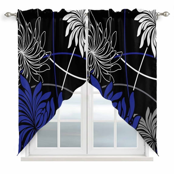 Bohemian Blue Floral Swag Curtain Valance for Windows, Modern Artistic ...