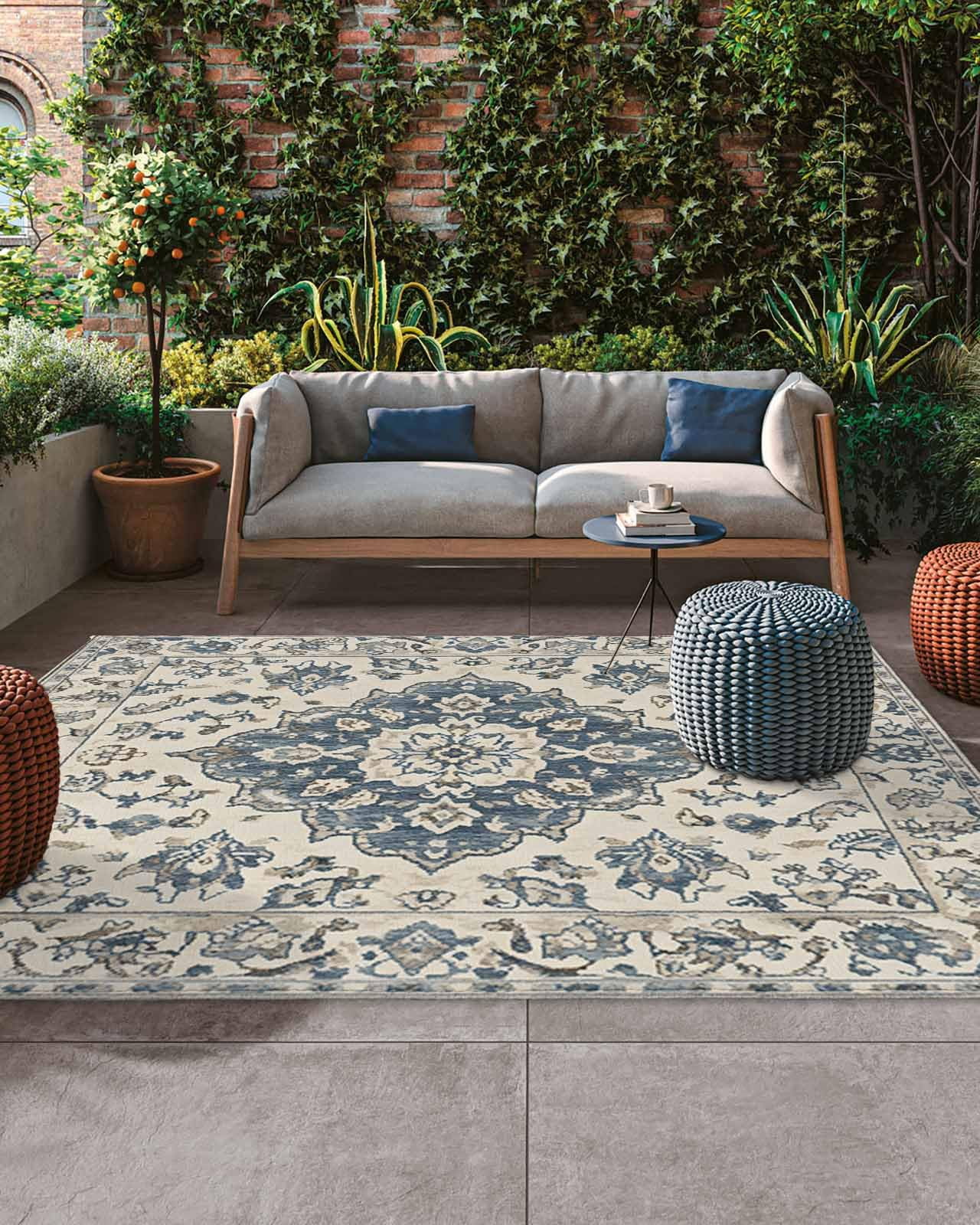 Bohemian Blue Flowers Outdoor Rug 4'x6' for Patio Clearance, Vintage ...