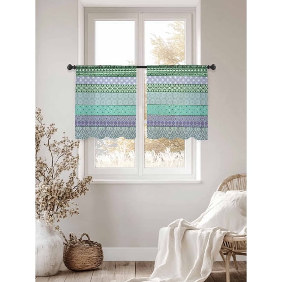 Bohemian Blue Green Geometric Chiffon Sheer Curtains 45 Inches Long ...