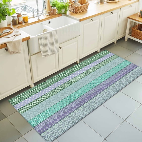 Bohemian Blue Green Geometric Rectangle Rug 2'x6' Abstract Stripe ...