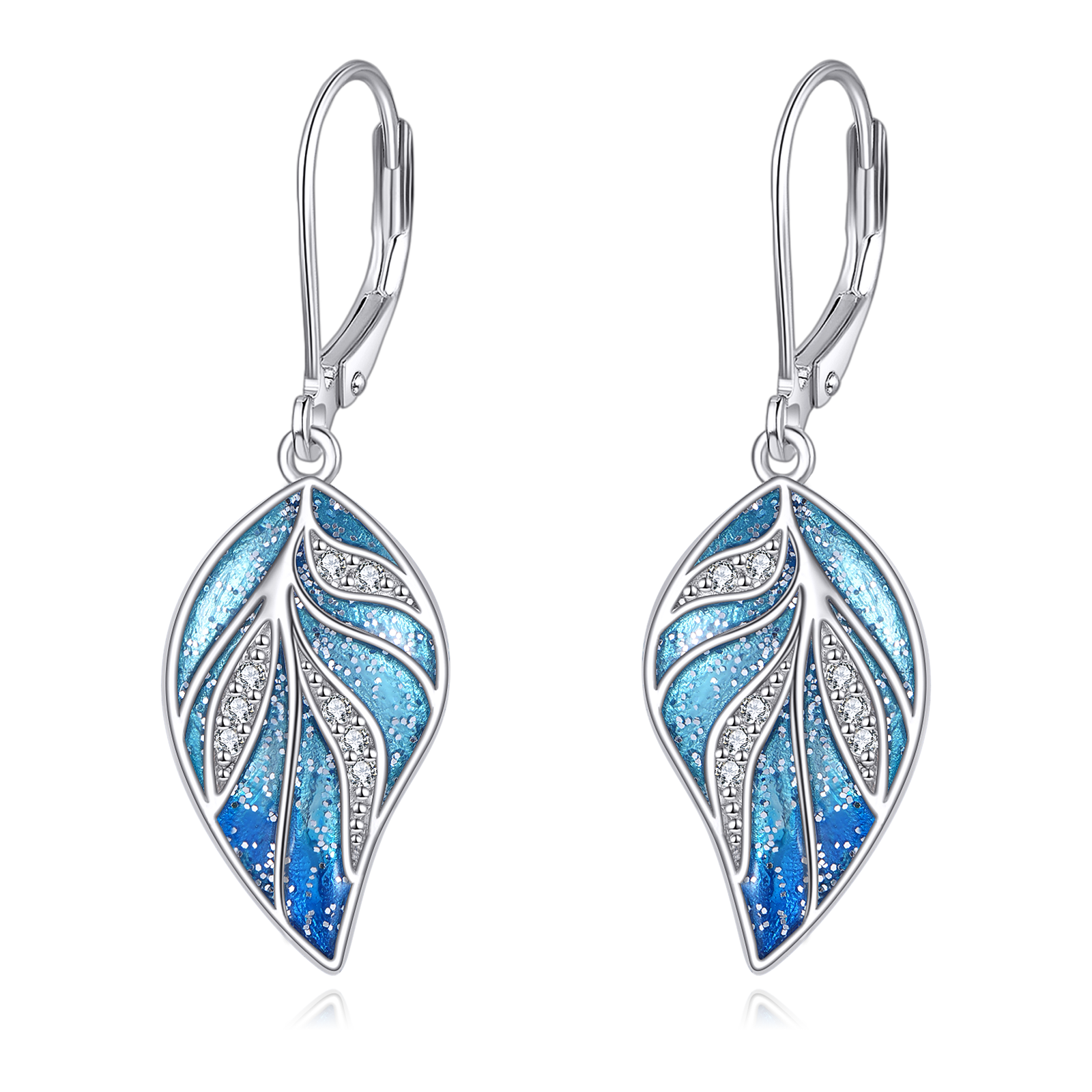 Bohemian Blue Leaf Earrings for Women Sterling Silver Dangle Drop ...