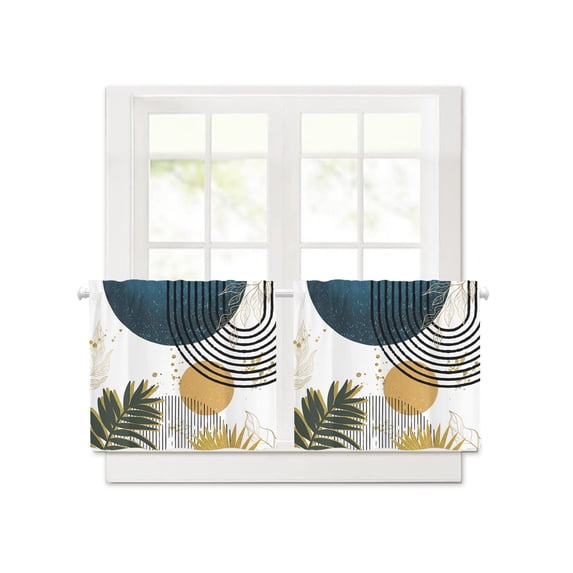 Bohemian Blue Polka Dot Tropical Plants Short Blackout Curtains 30 Inch ...
