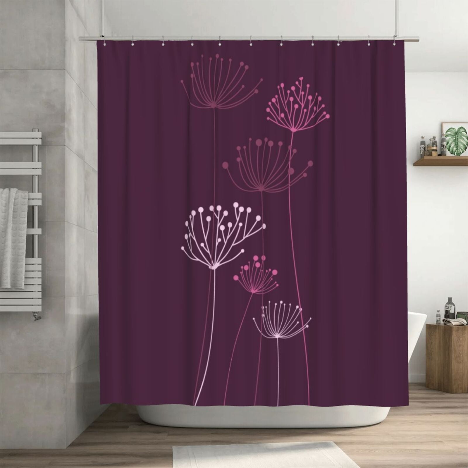Bohemian Botanical Drawing Pattern Shower Curtain, Boho Pink Waterproof ...