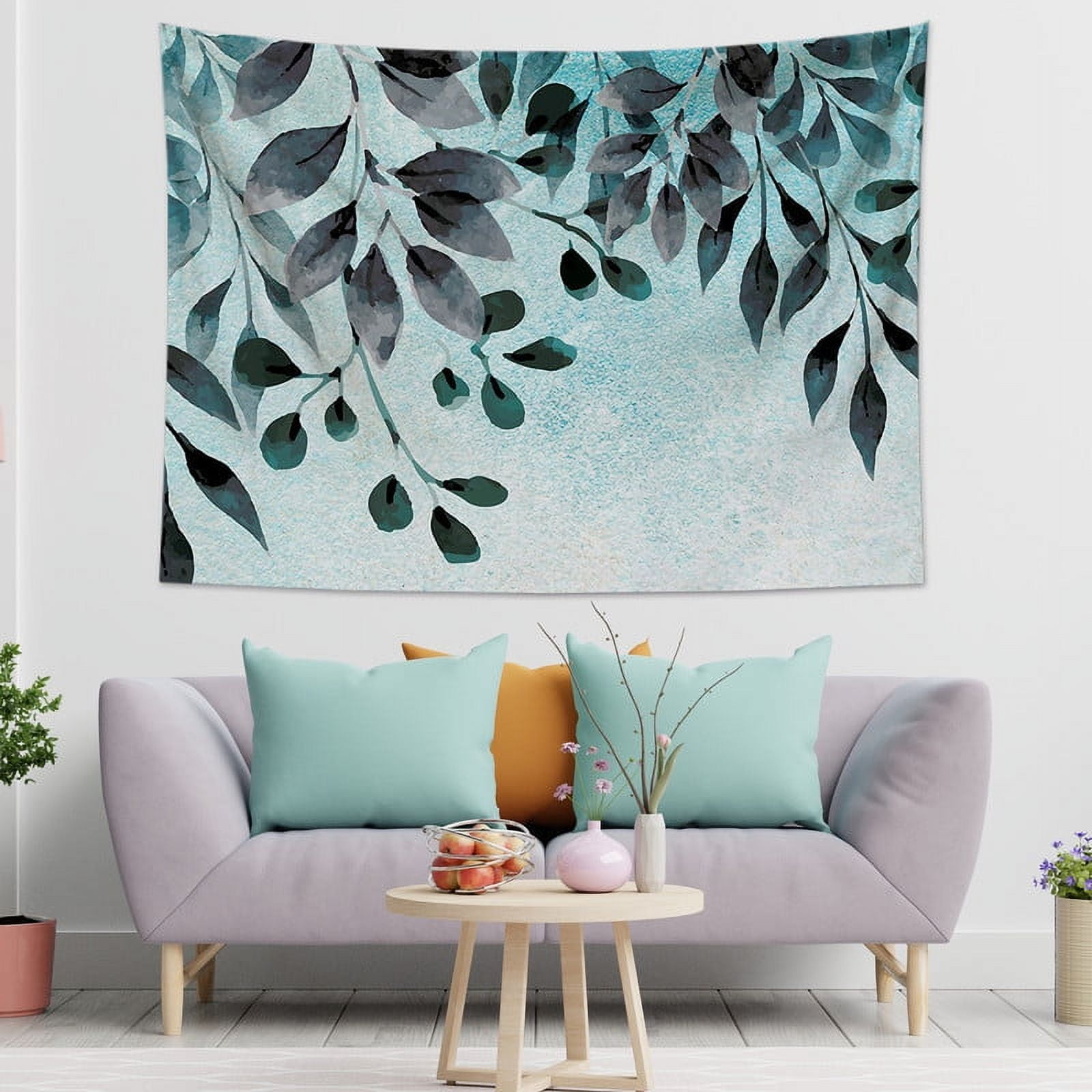 Bohemian Botanical Tapestry Vintage Minimalism light green leaves ...