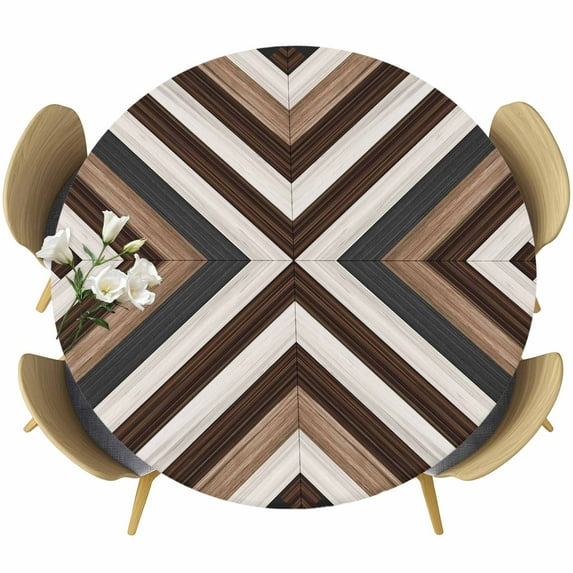 Bohemian Brown Beige Aztec Texture Fitted Round Tablecloths Table ...