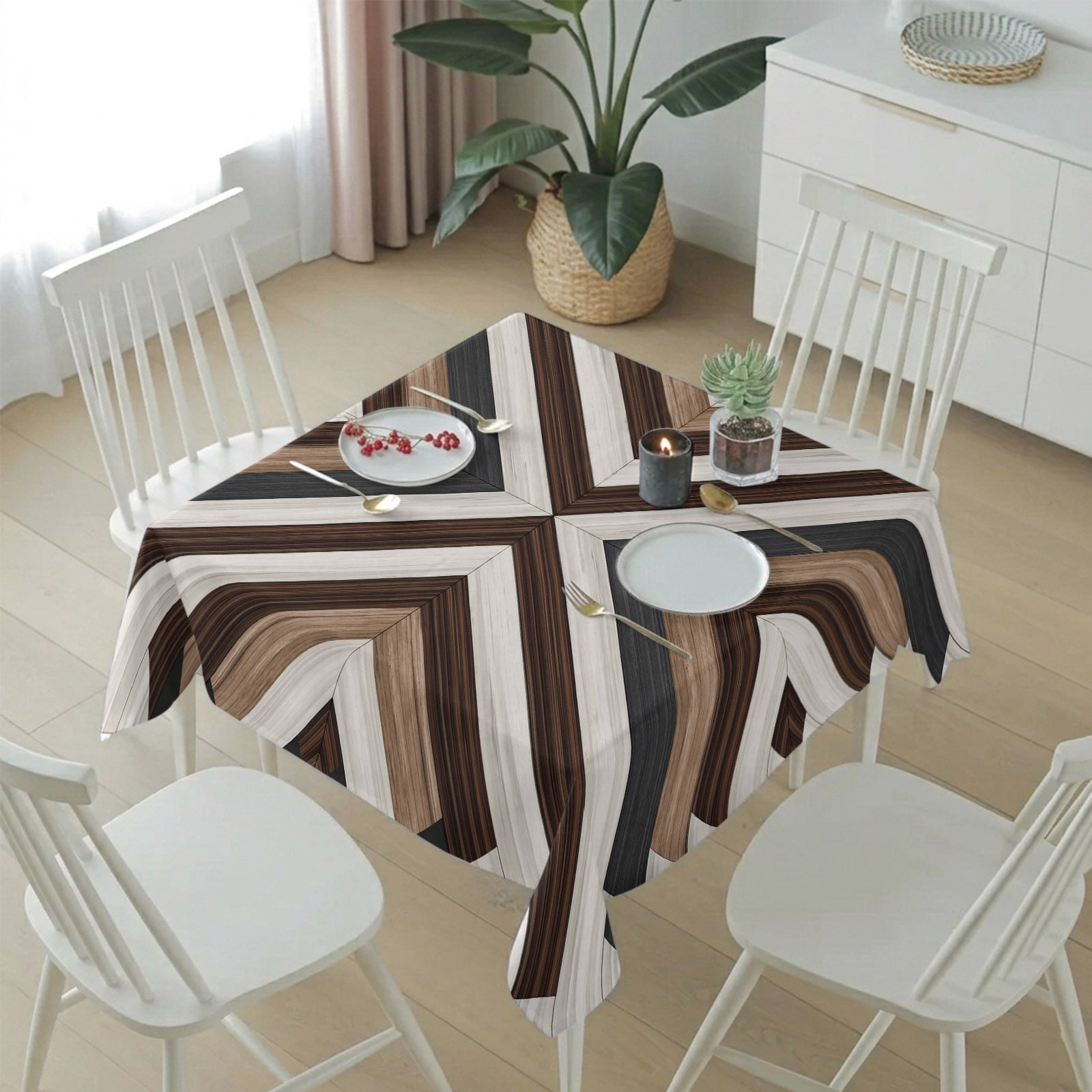 Bohemian Brown Beige Aztec Texture Table Cloth 54x54in, Waterproof ...