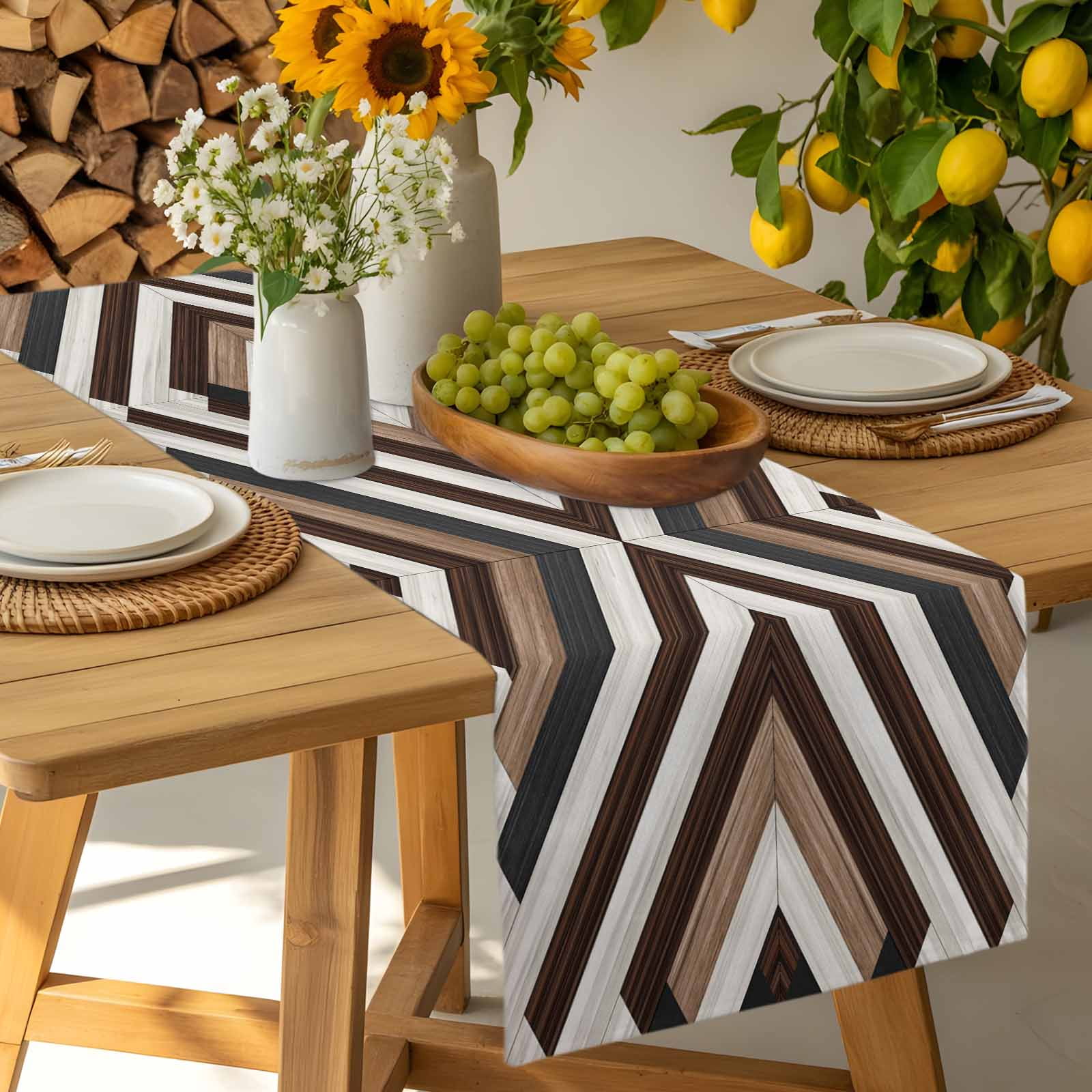 Bohemian Brown Beige Aztec Texture Table Runner-36 Inch Long Western ...