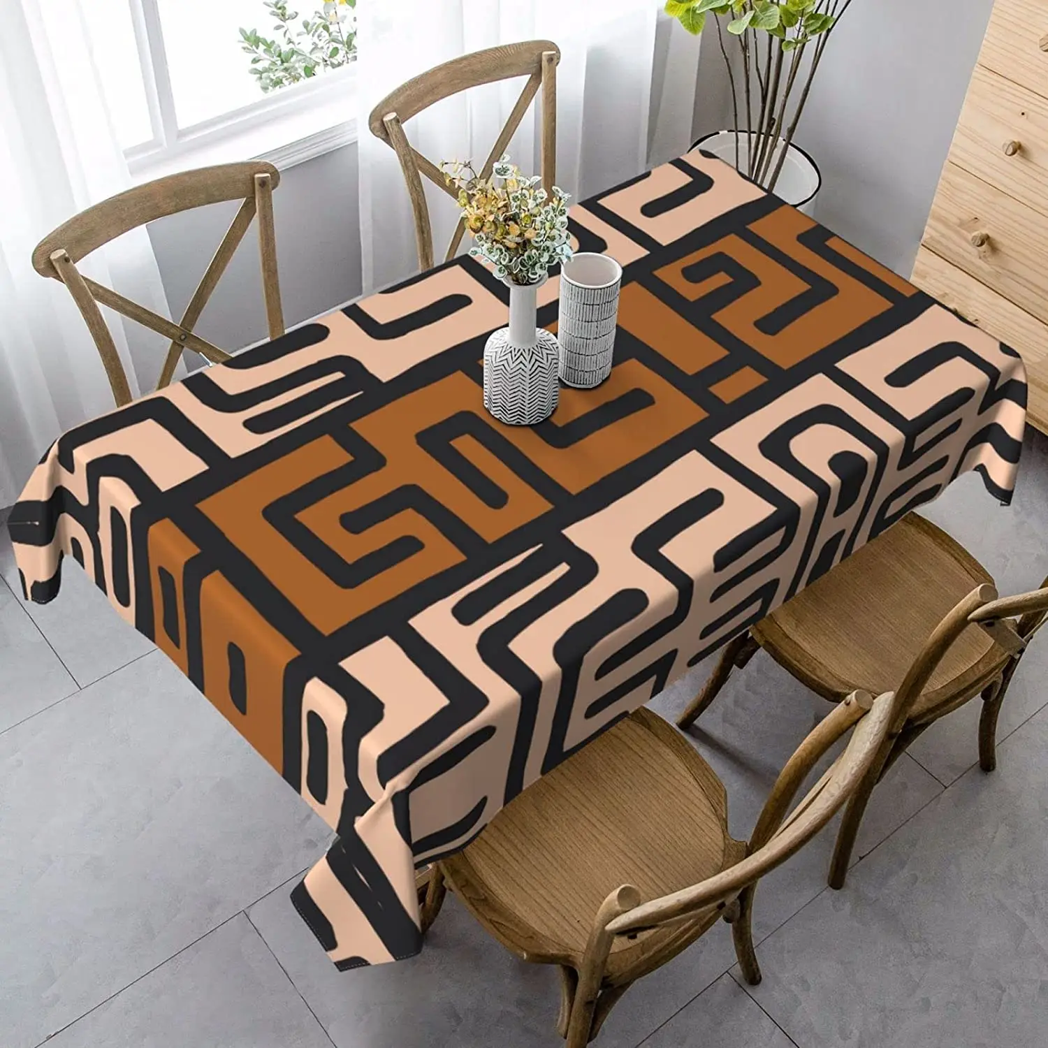 Bohemian Brown Rectangular Tablecloth Outdoor Farmhouse Party Table ...