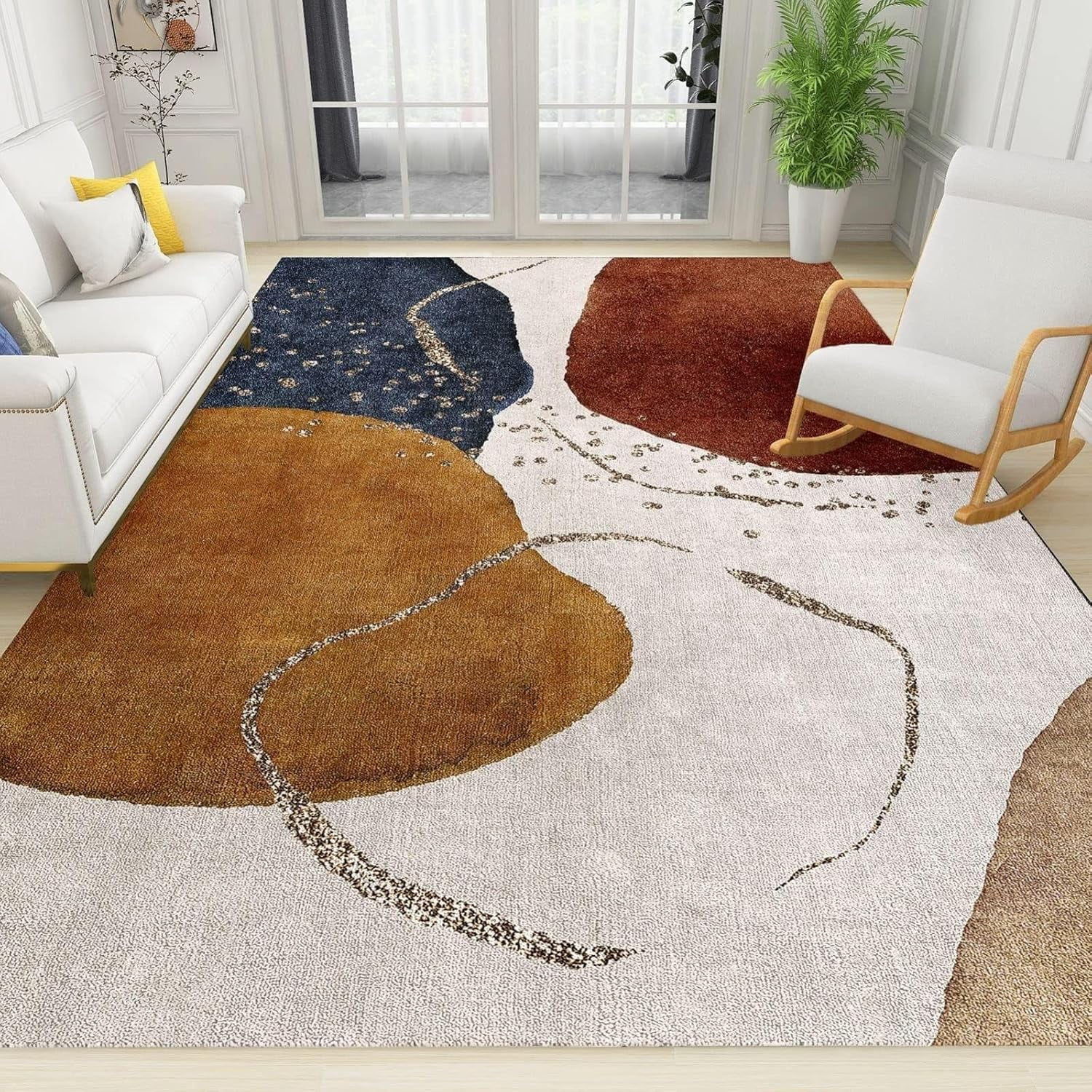 Bohemian Brown Red Color Block Area Rug, Creative Medieval Gilt Texture ...