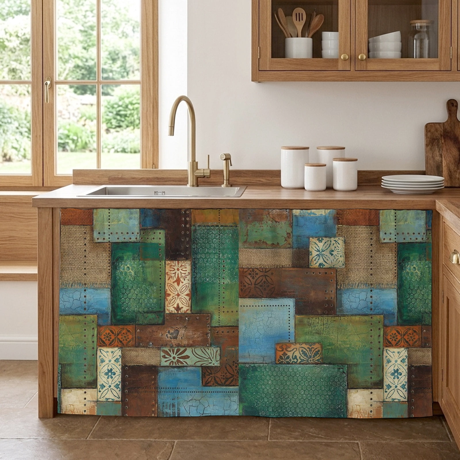 Bohemian Cabinet Curtains for Kitchen 28"W x 51"L, Modern Mottled Art ...