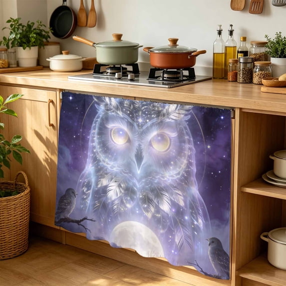 Bohemian Cabinet Curtains for Kitchen 35"W x 35"L, Watercolor Owl ...