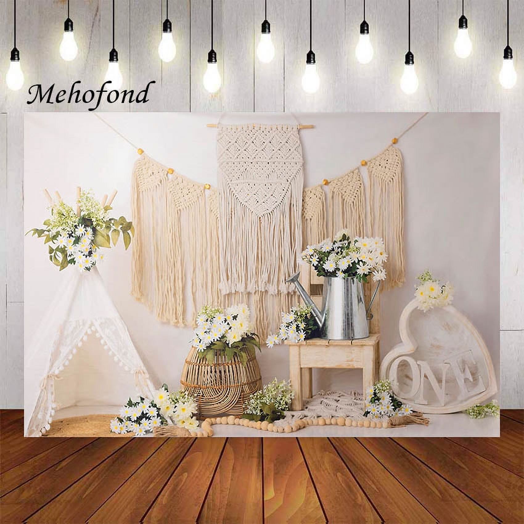 Bohemian Camp Tent Garden Flowers Girl 1st Birthday Party Cake smash r ...