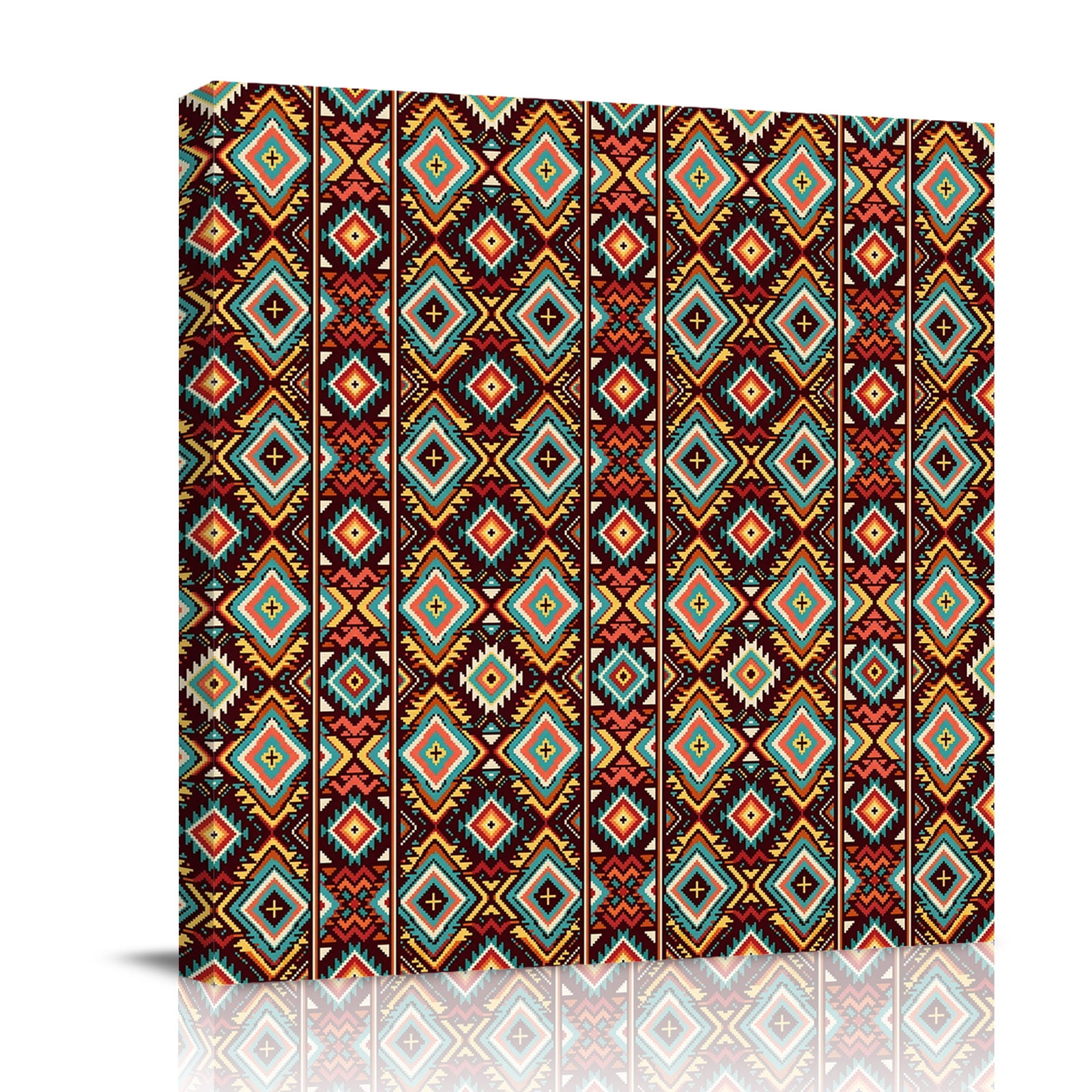 Bohemian Canvas Wall Art for Living Room, Aztec Brown Southwestern ...