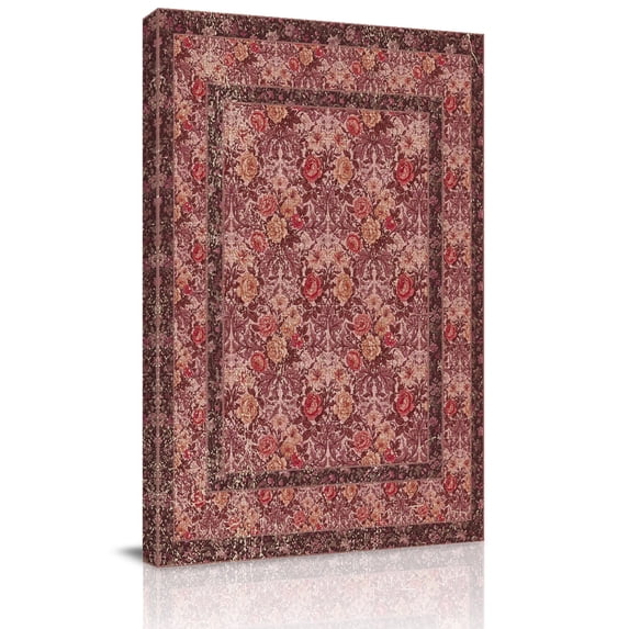 Bohemian Canvas Wall Art for Living Room, Dark Red Vintage Flowers ...