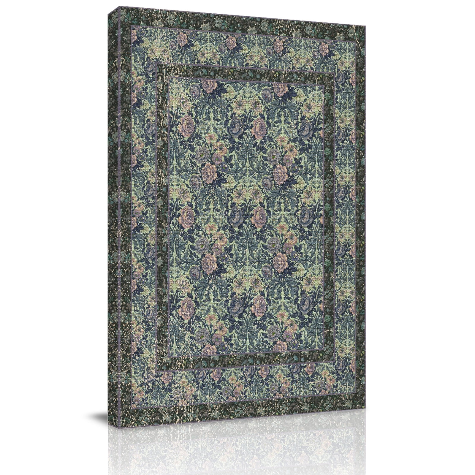 Bohemian Canvas Wall Art for Living Room, Green Vintage Flowers Texture ...