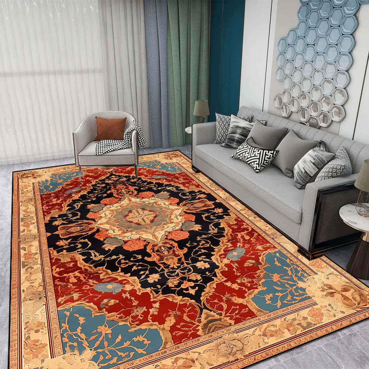 Bohemian Carpet for Living Room Vintage Luxury Red Rug Home ration ...