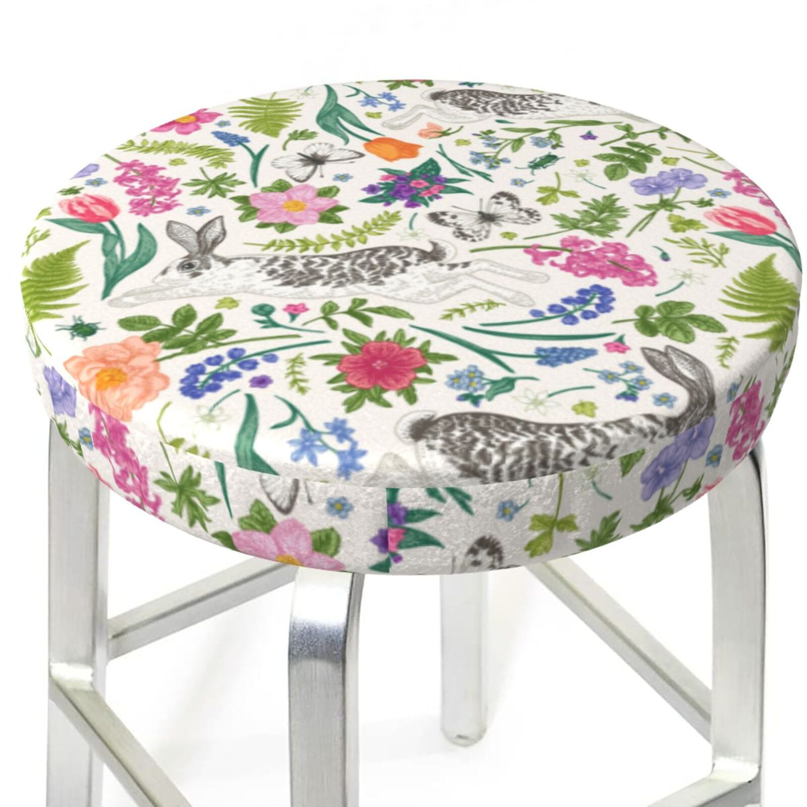 Bohemian Cartoon Rabbit Flower Round Bar Stool Covers, Soft Velvet Bar ...