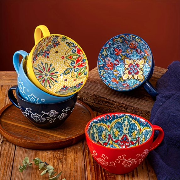 Bohemian Ceramic Mug 1/6pcs - 15oz Large Capacity, Microwave Safe for ...