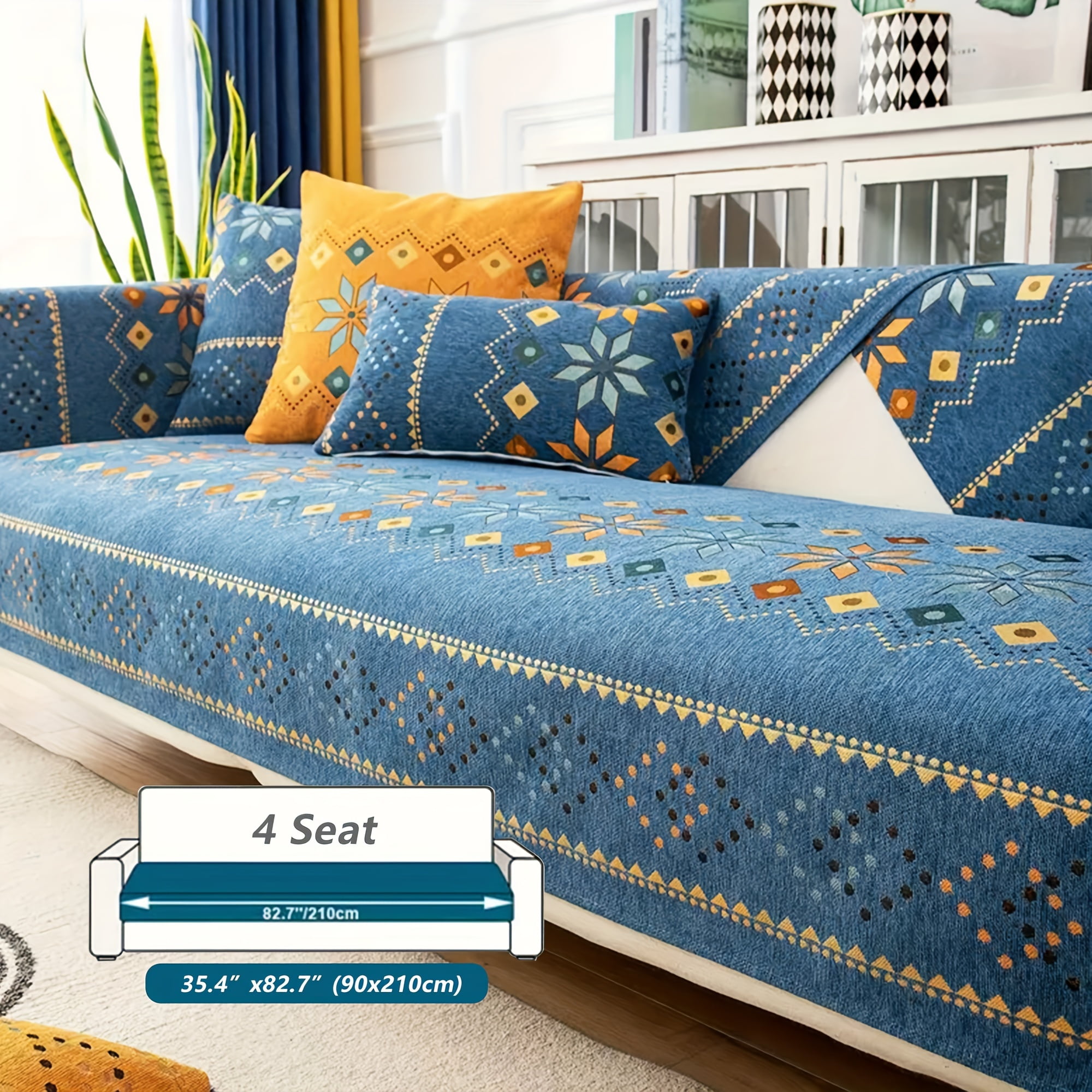 Bohemian Chenille Sofa Cover - Non-Slip Geometric Pattern L-Shaped ...