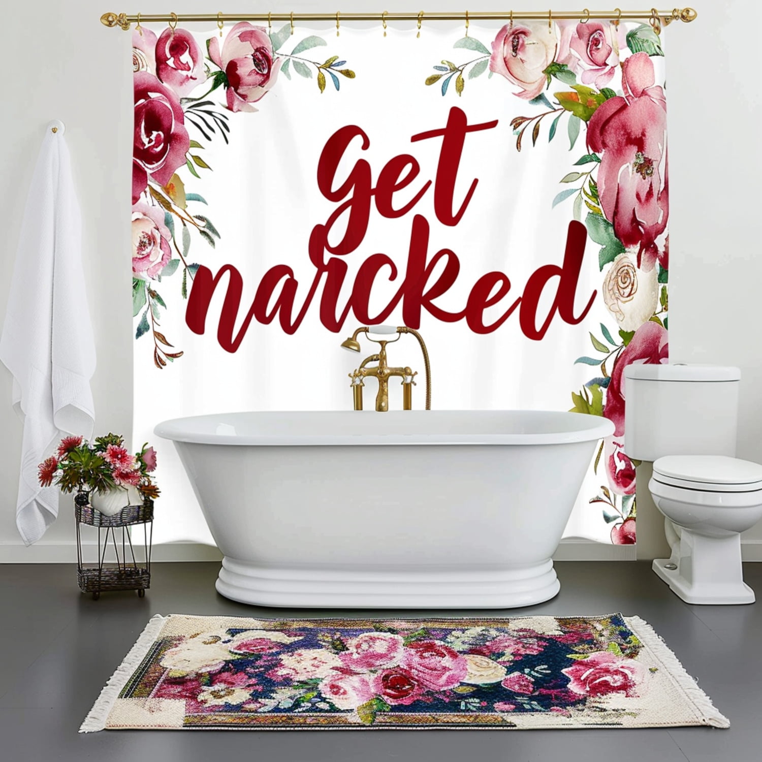 Bohemian Chic Bathroom Decor Set with Floral Design and Elegant Gold ...