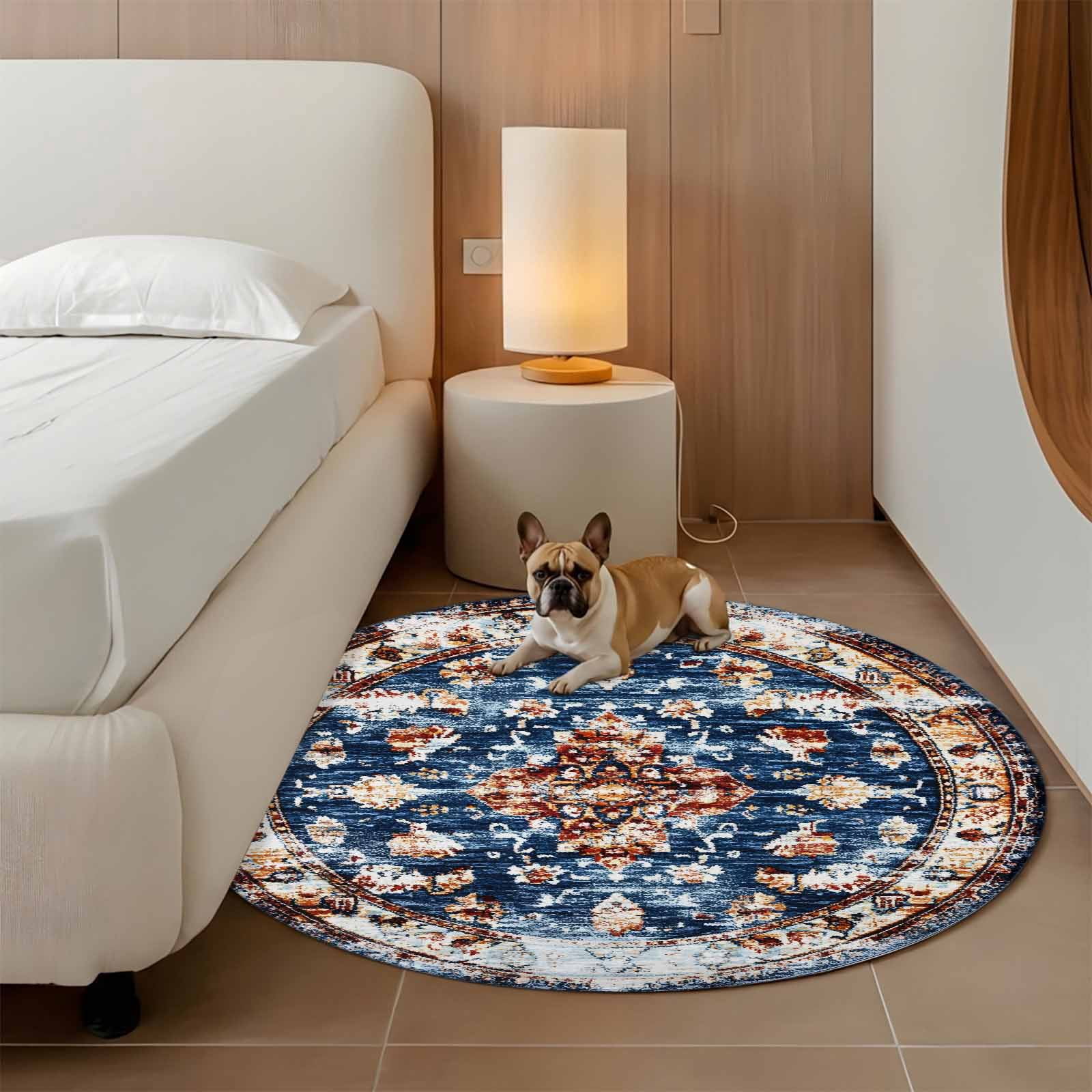 Bohemian Circular 3ft Round Rug for Bathroom Accent Bedside Corner ...