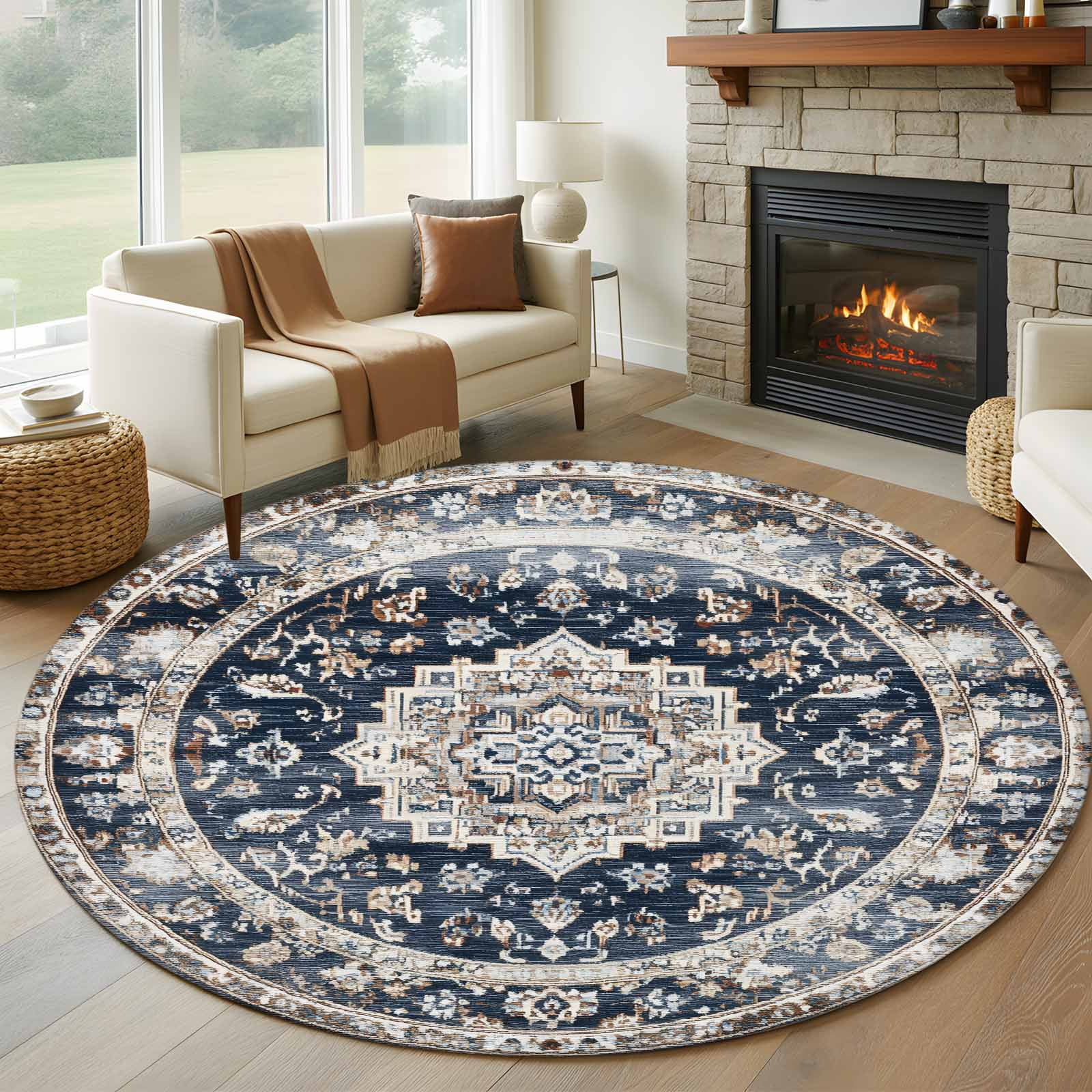 Bohemian Circular 7ft Round Rug for Living Room Conversation Area ...