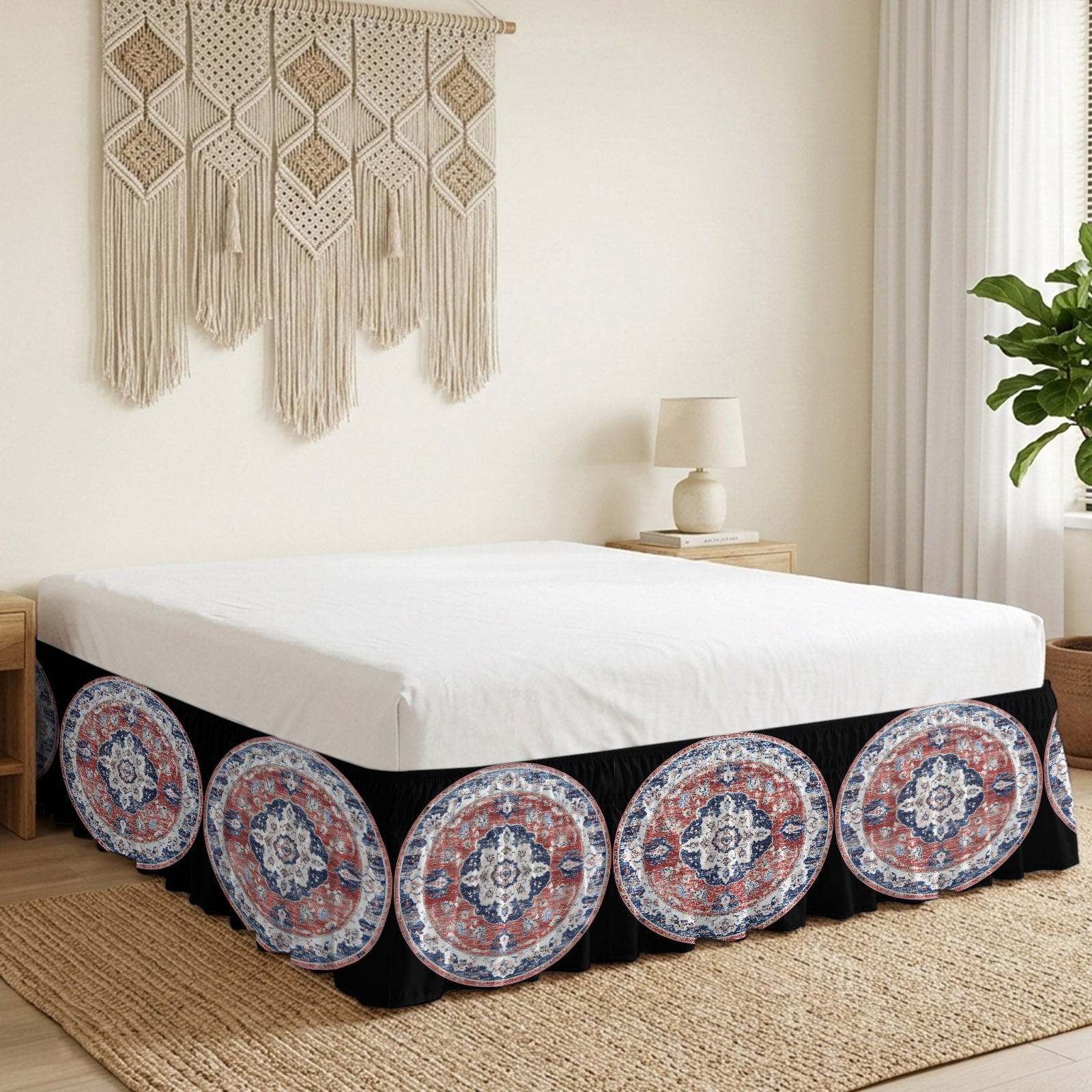Bohemian Circular Bed Skirt Bed Skirts Queen Size 16 Inch Drop, Ethnic ...