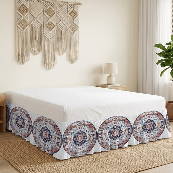 Bohemian Circular Bed Skirt California King Size 18 Inch Drop, Ethnic ...