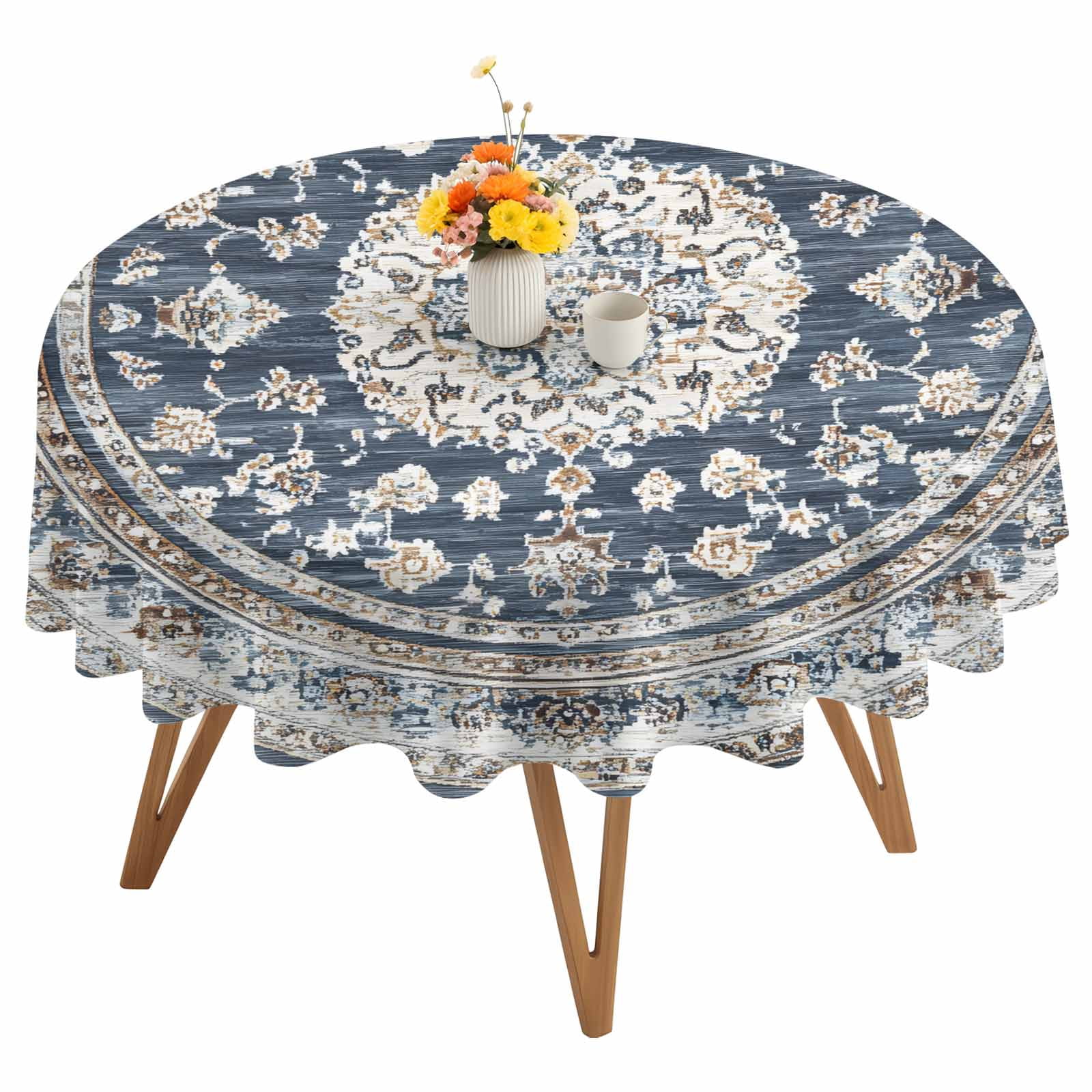 Bohemian Circular Round Tablecloth 60 inches Vintage Ethnic Style Brown ...