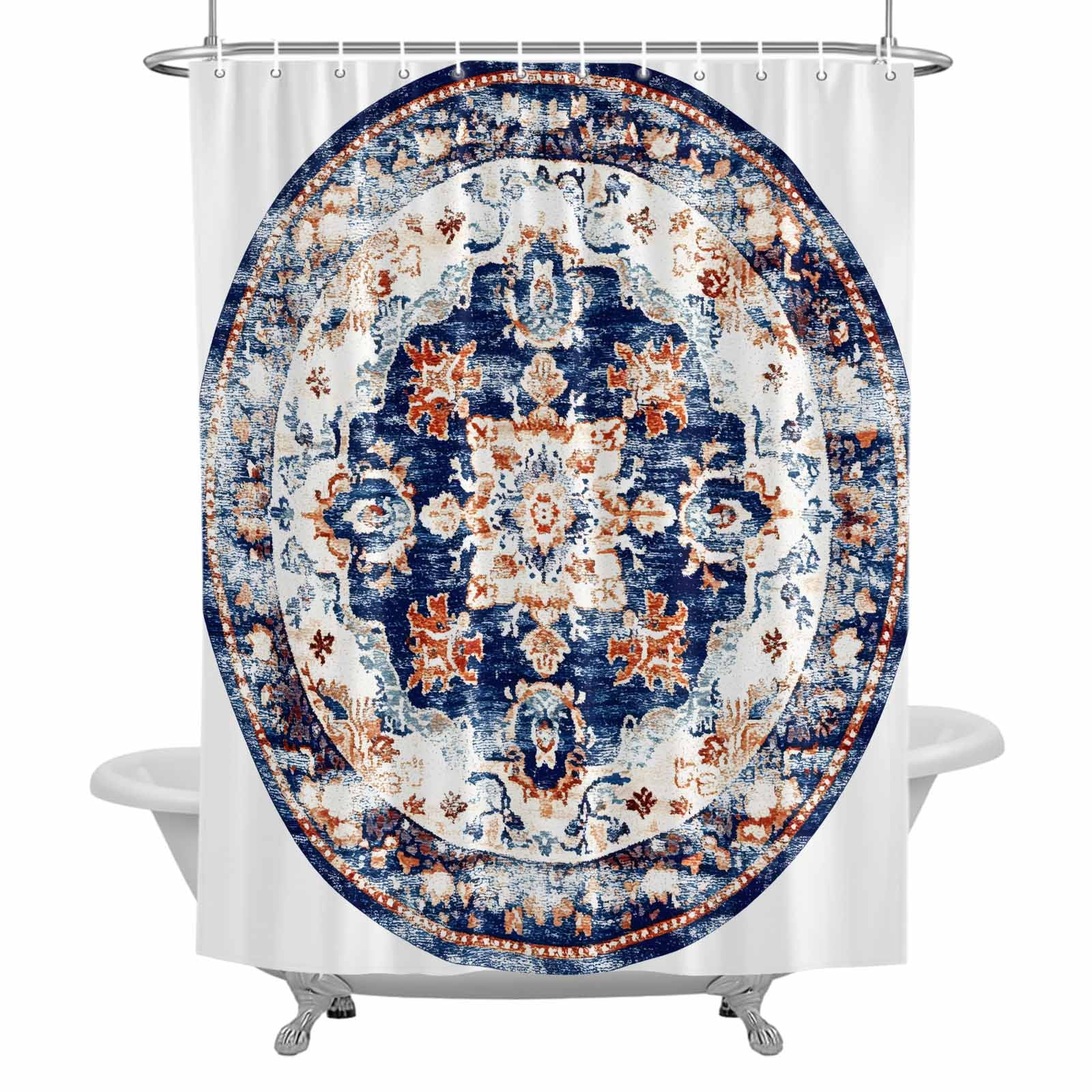 Bohemian Circular Shower Curtain for Bathroom, Vintage Blue Red Ethnic ...