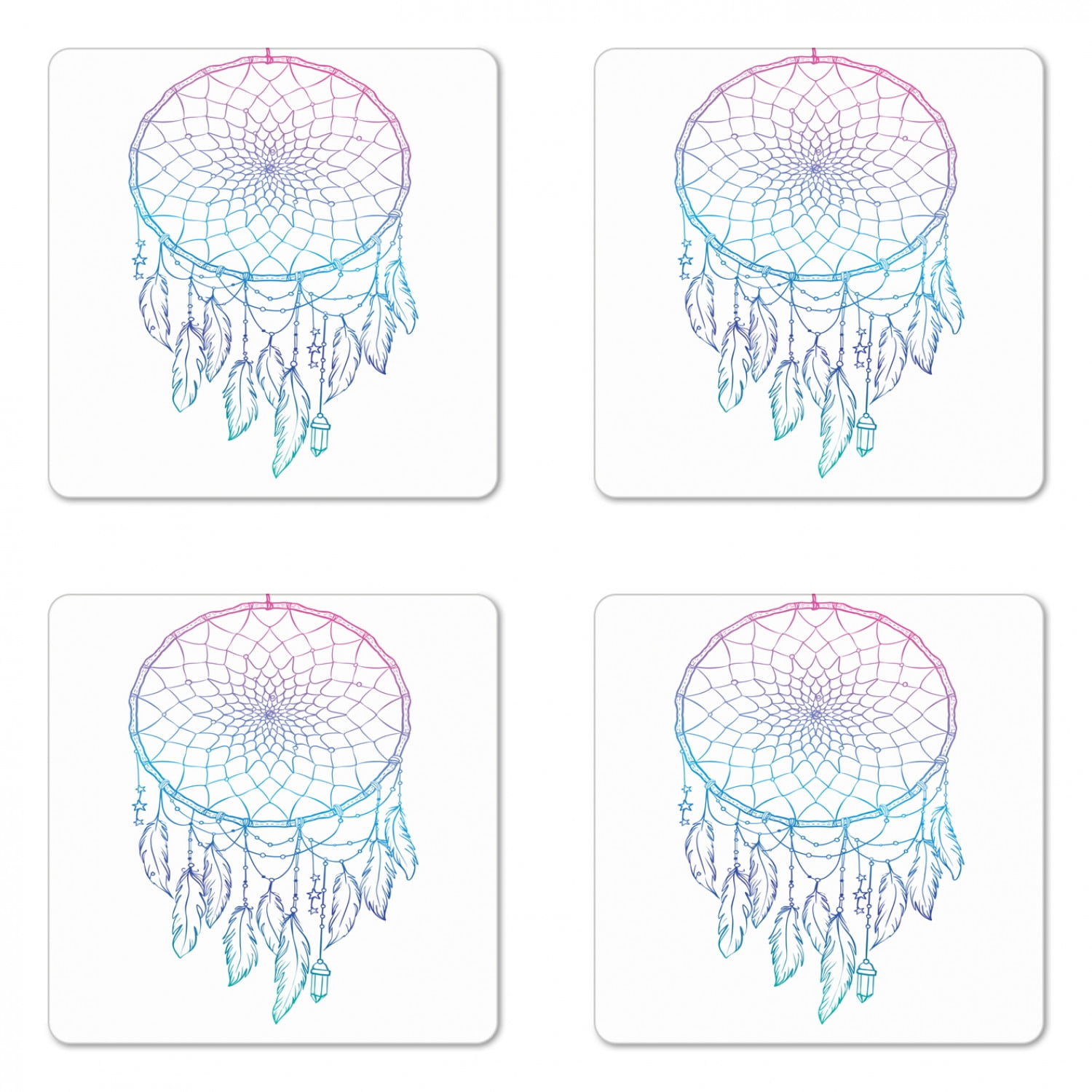 Bohemian Coaster Set of 4, Dreamcatcher Tribal Feathers and Moon ...