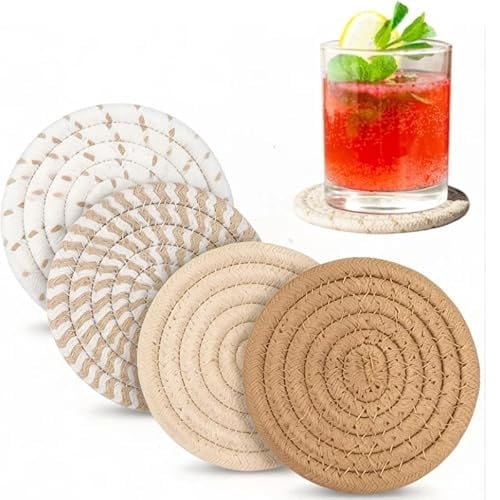 Bohemian Coaster Set with Holder, Absorbent Cotton Woven Drink Coasters ...