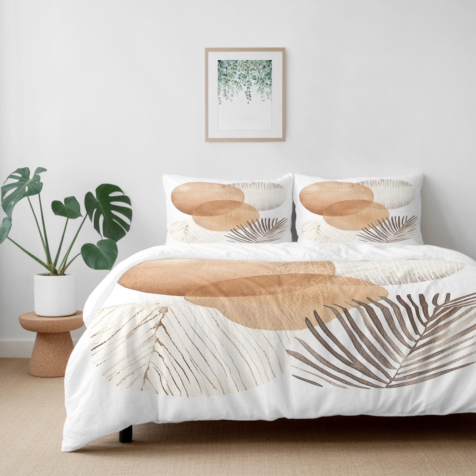 Bohemian Color Block Abstract Leaves California King Size Bed Set ...