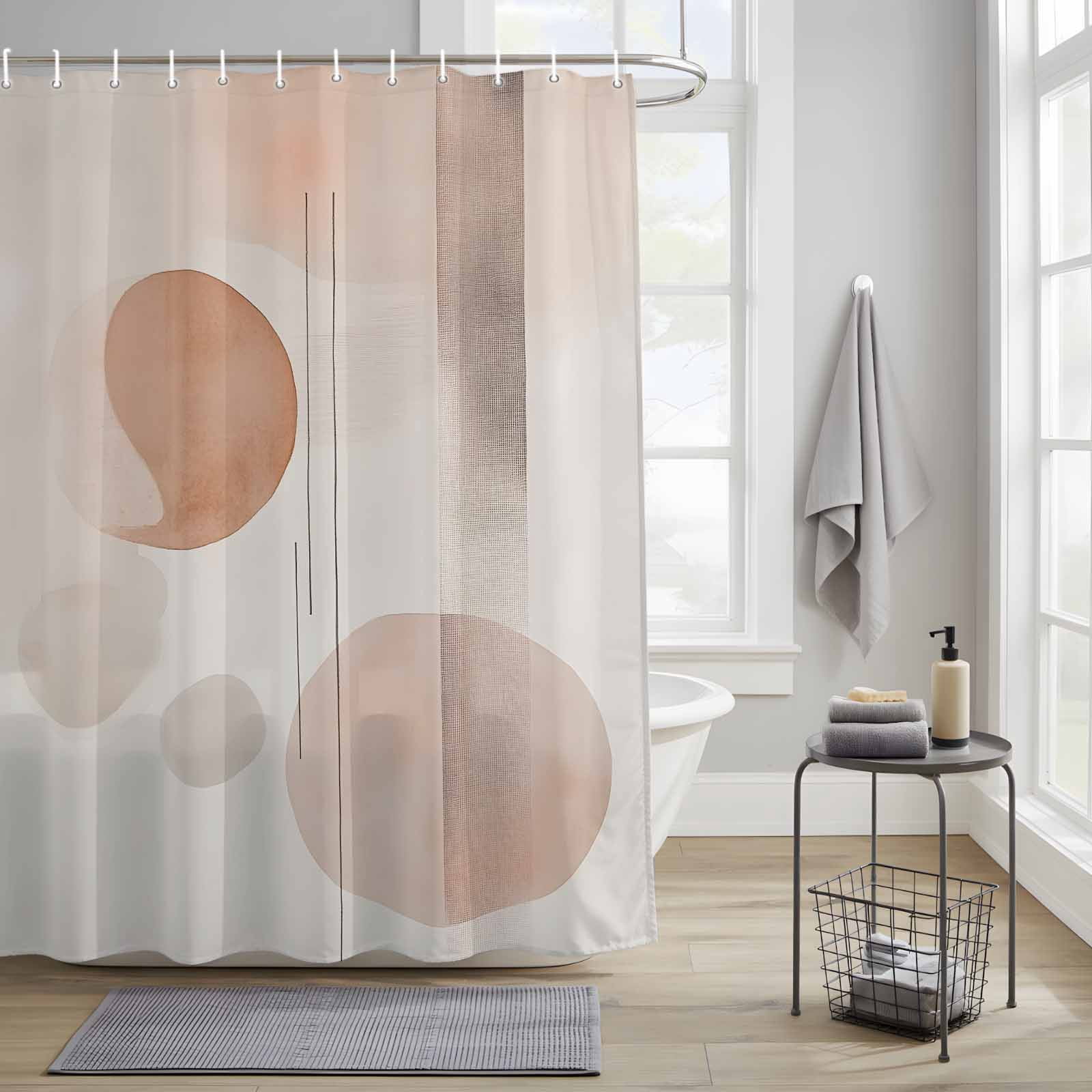 Bohemian Color Block Nordic Style Shower Curtain Set, Waterproof Shower ...