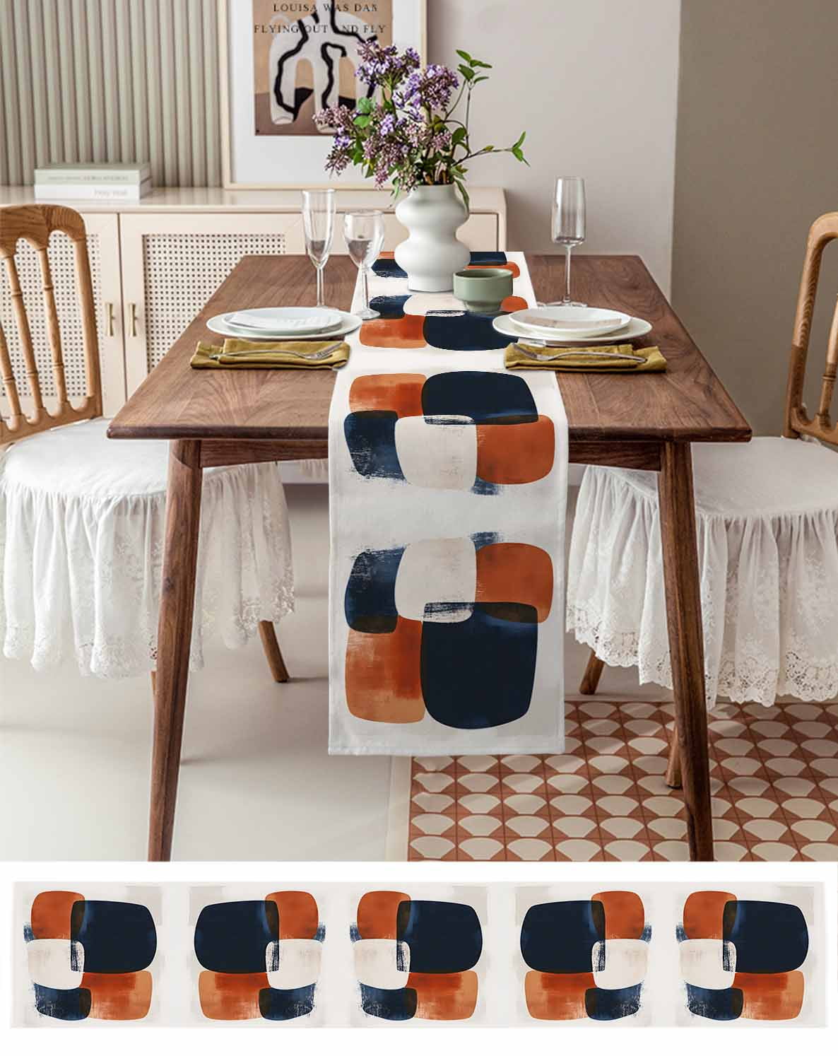 Bohemian Color Block Nordic Style Table Runner 13x70in Non-Slip Cotton ...