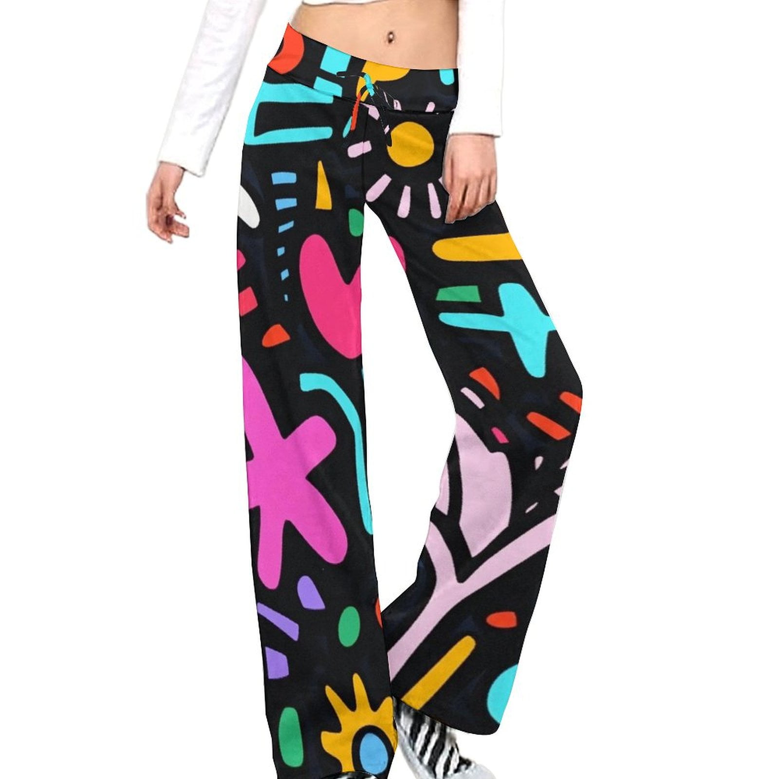 Color Wave Point Geometry Women's Wide Leg Pants High Waist Adjustable ...