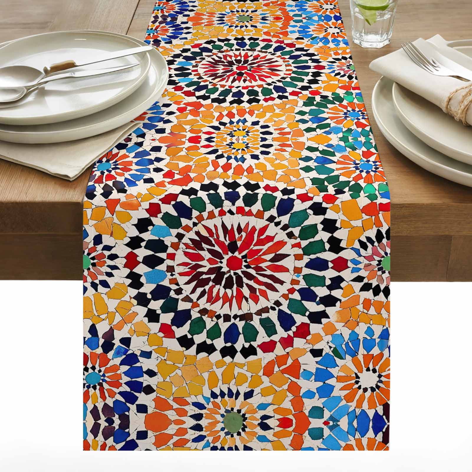 Bohemian Colored Table Runner 13x48 inch Diamond Abstract Design Cotton ...