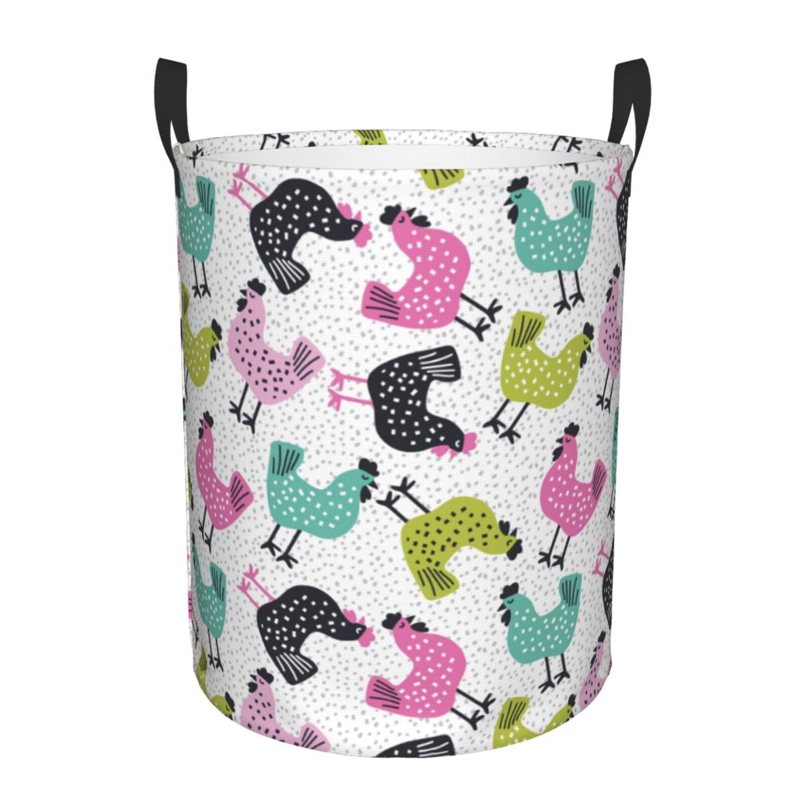 Bohemian Colorful Cute Chicken Round Laundry Basket, Laundry Hamper ...
