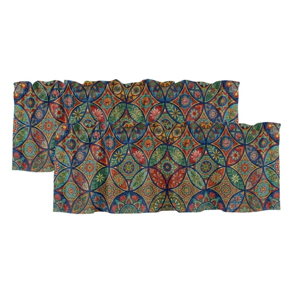 Bohemian Colorful Floral 2 Panels Kitchen Valance, Boho Tribal Ethnic ...