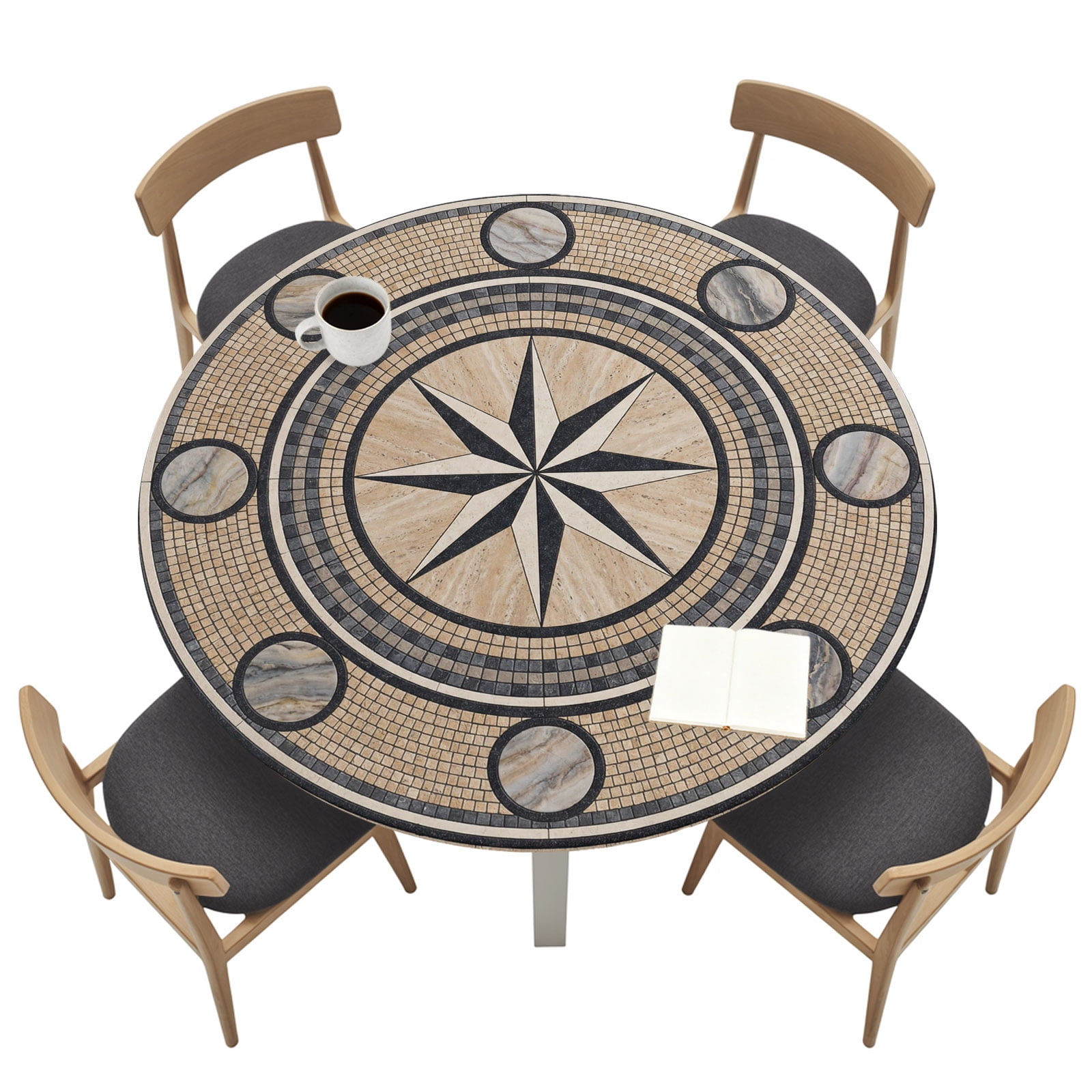 Bohemian Compass Rose Round Fitted Table Cover Vintage Boho Minimalist ...