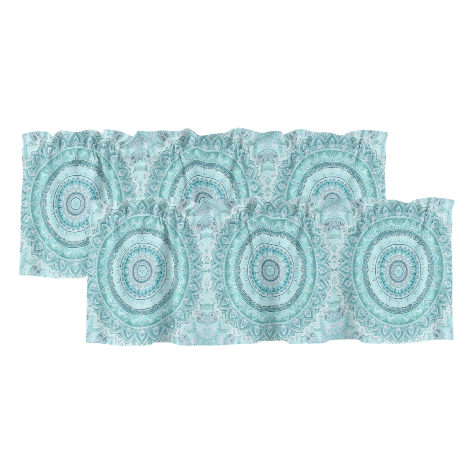 Bohemian Concentric Rings 2 Panels Kitchen Valance, Coastal Aqua Floral ...