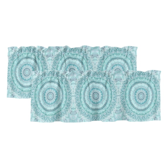 Bohemian Concentric Rings 2 Panels Kitchen Valance, Coastal Aqua Floral ...