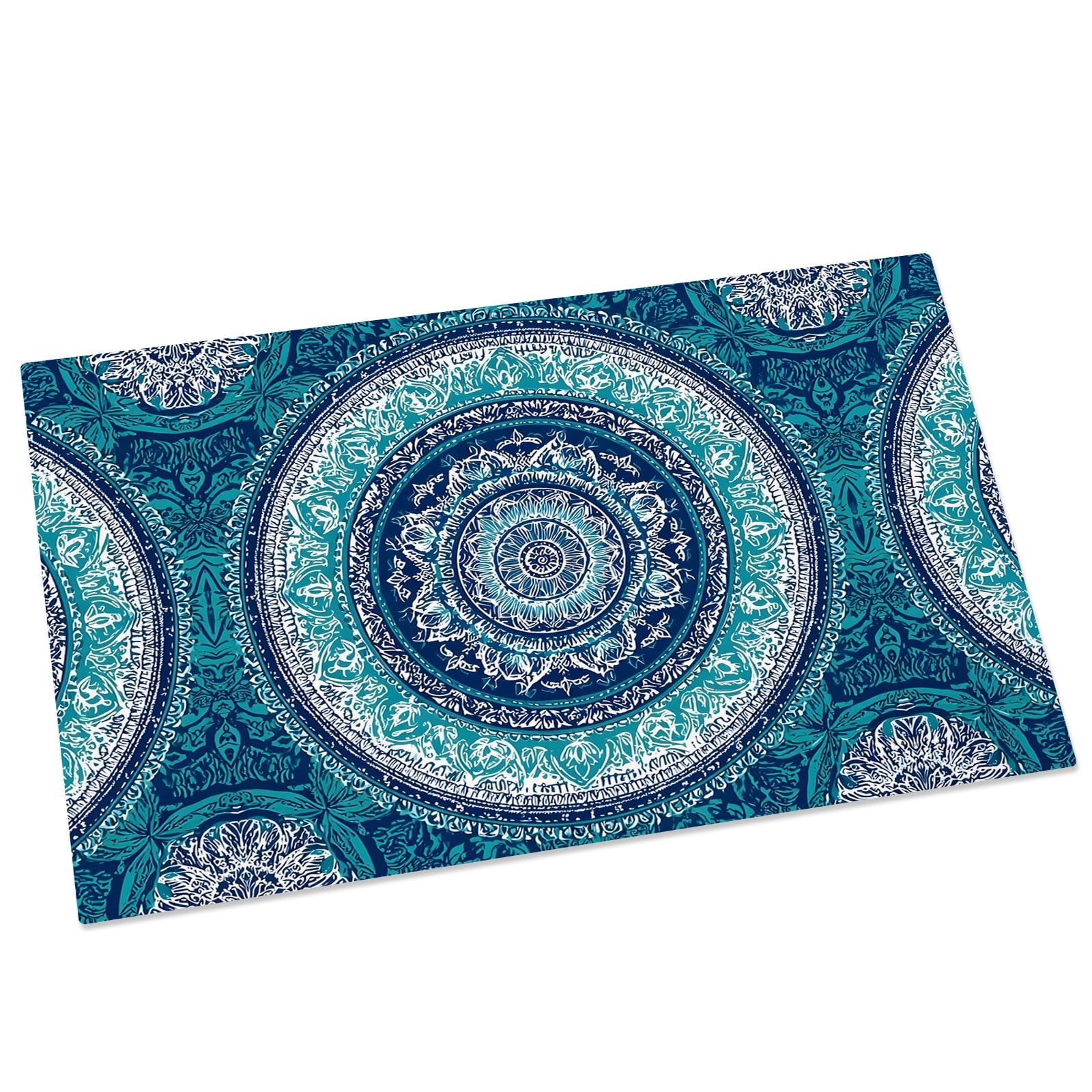 Bohemian Concentric Rings Door Mat 16x24 Inch Teal Green Floral Texture ...
