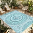 Bohemian Concentric Rings Outdoor Rug, Coastal Aqua Floral Texture Non ...