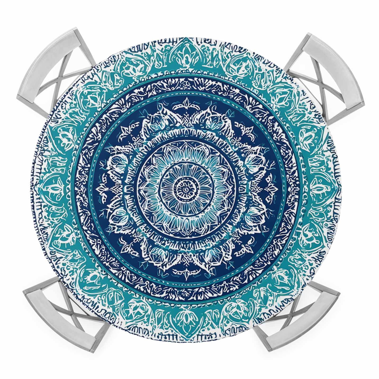 Bohemian Concentric Rings Round Table Cover, Teal Green Floral Texture ...
