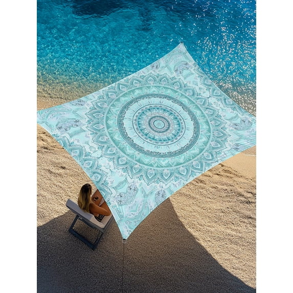 Bohemian Concentric Rings Sun Shade Sail 14' x 18', Coastal Aqua Floral ...